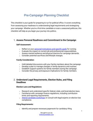 Pre-Campaign Political Checklist | PDF