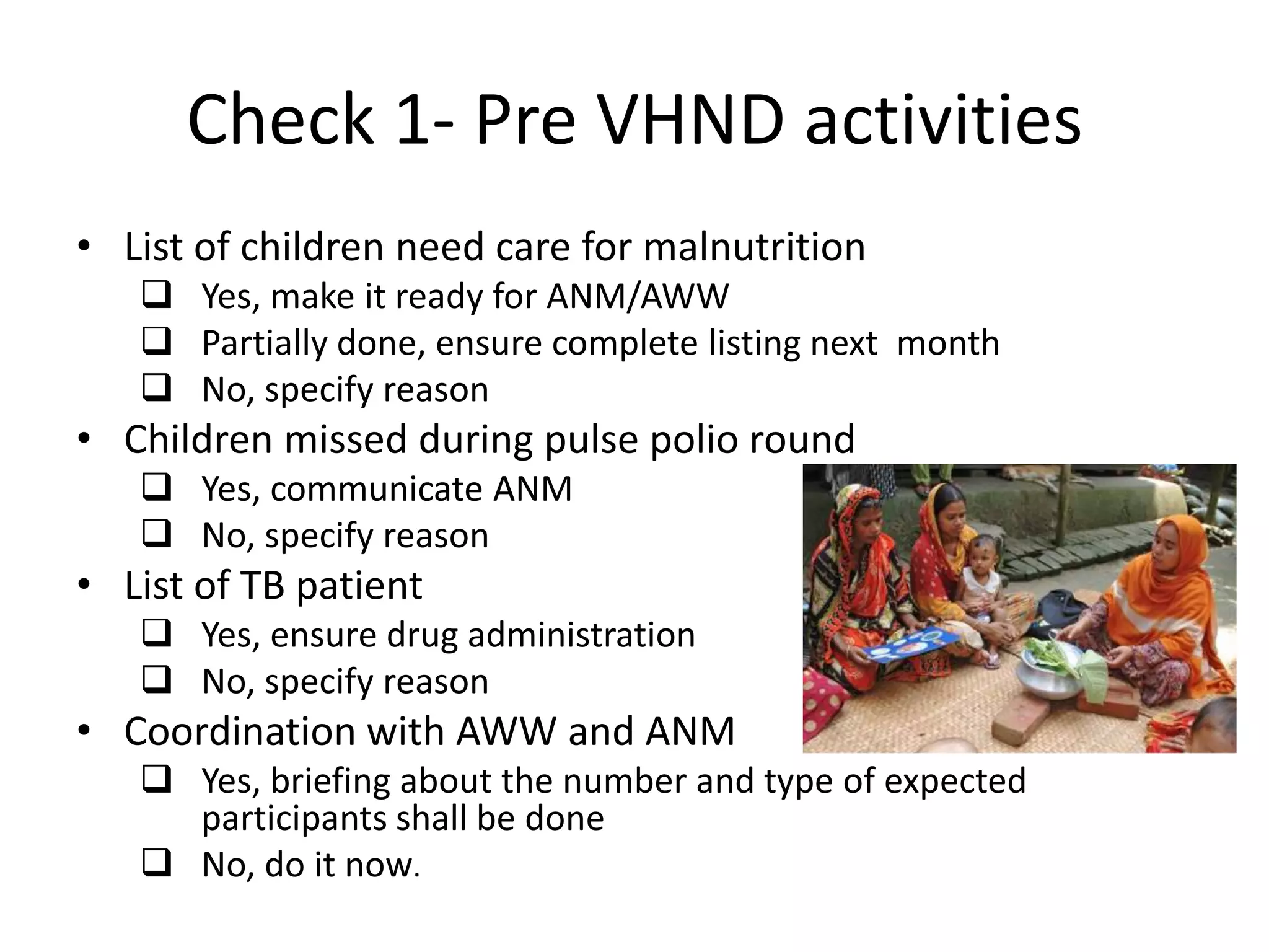 Checklist for ASHA for organising a successful VHND | PPTX