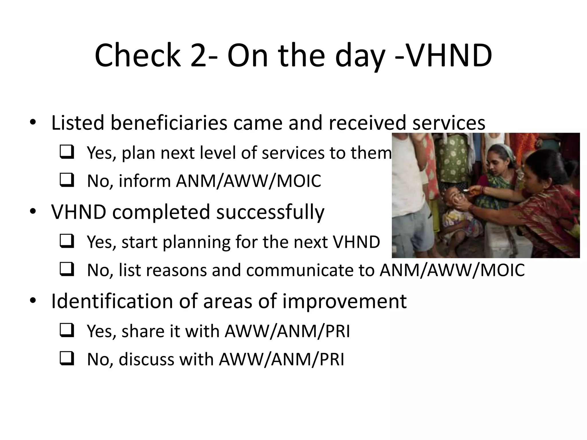 Checklist for ASHA for organising a successful VHND | PPTX
