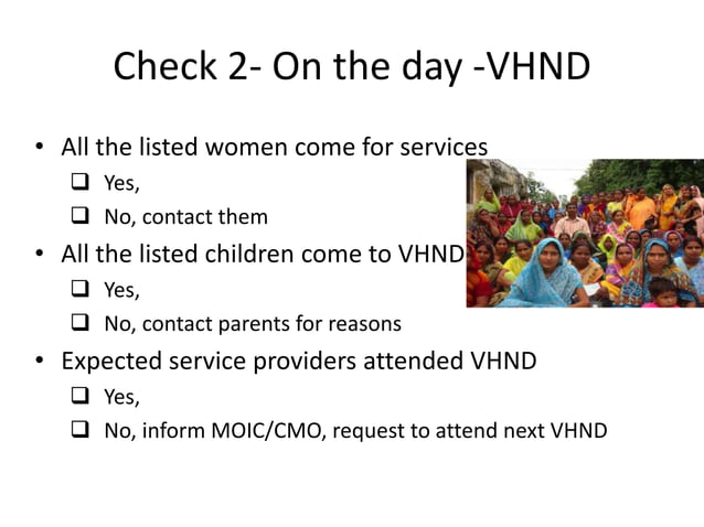 Checklist for ASHA for organising a successful VHND | PPTX
