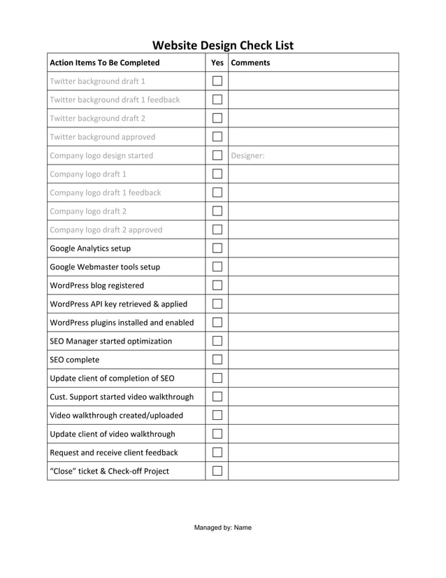 Check list web design | DOCX