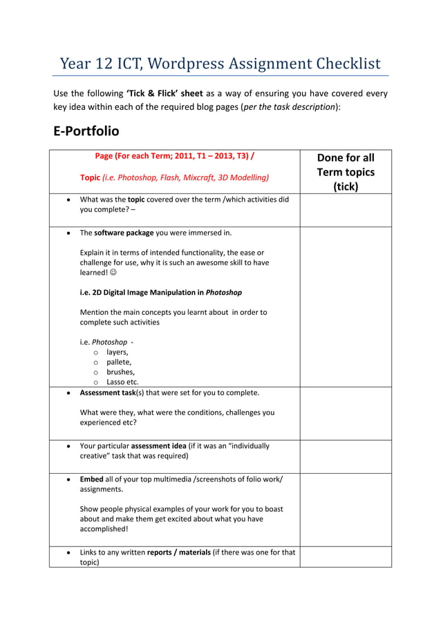 Checklist 12 ict | PDF