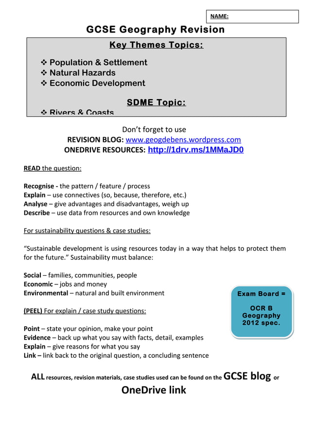 Checklist 2016 - OCR B GCSE specification | PDF