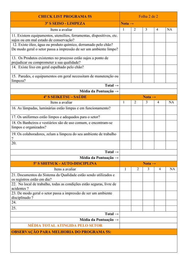 Check list 5 s | PDF