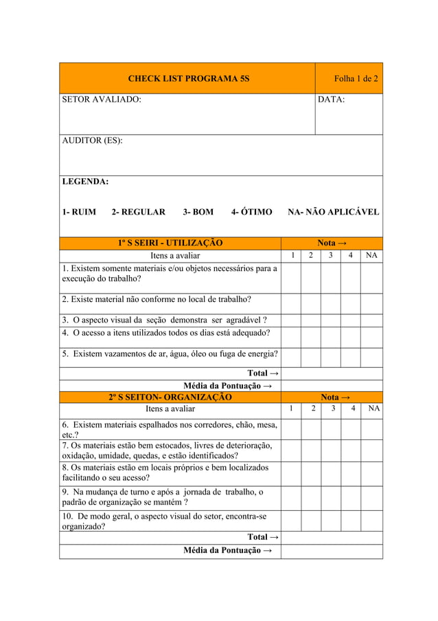 Check list 5 s