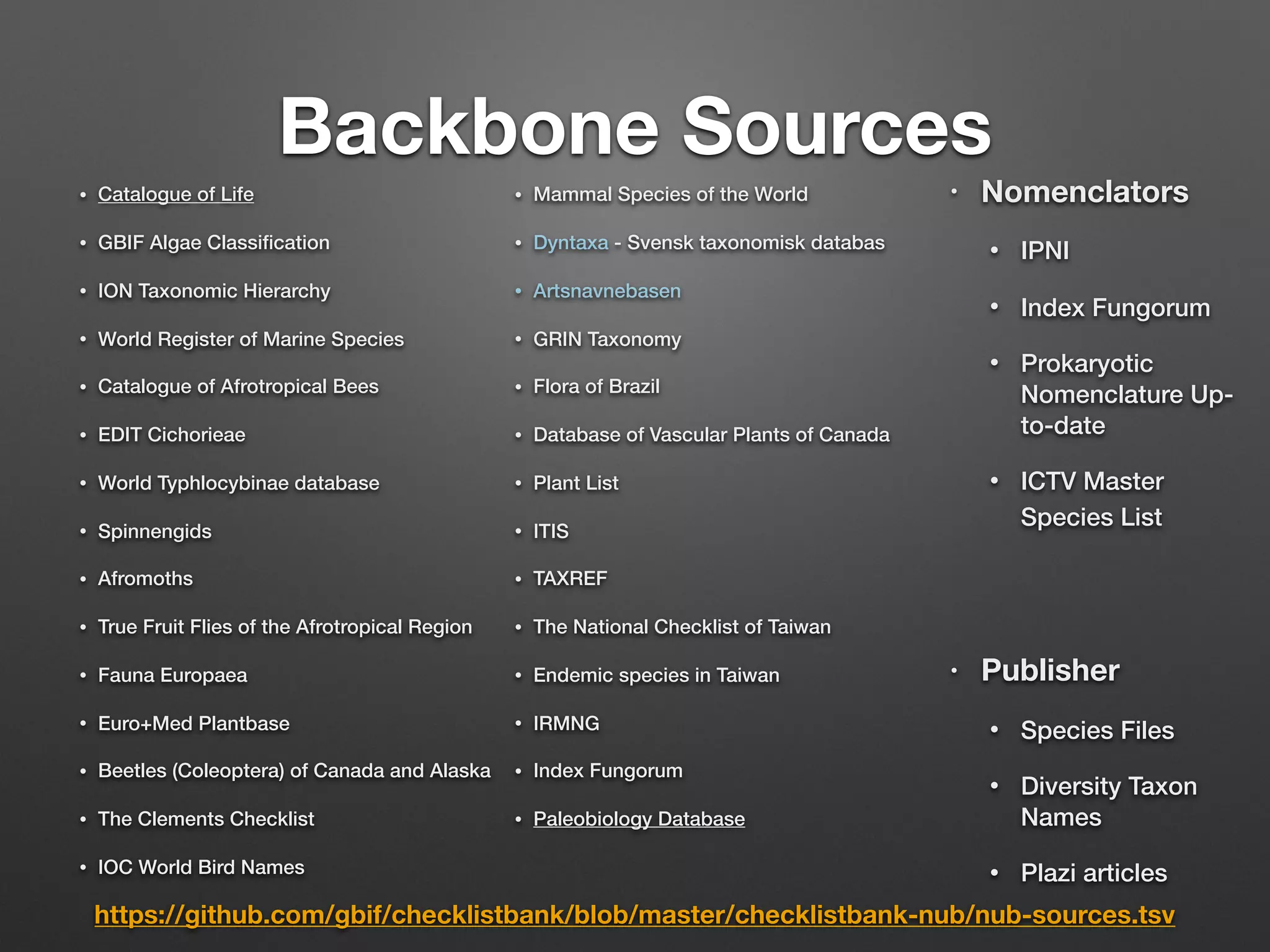 GBIF ChecklistBank and Backbone building | PDF