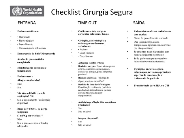 Checklist cirurgia segura | PPT