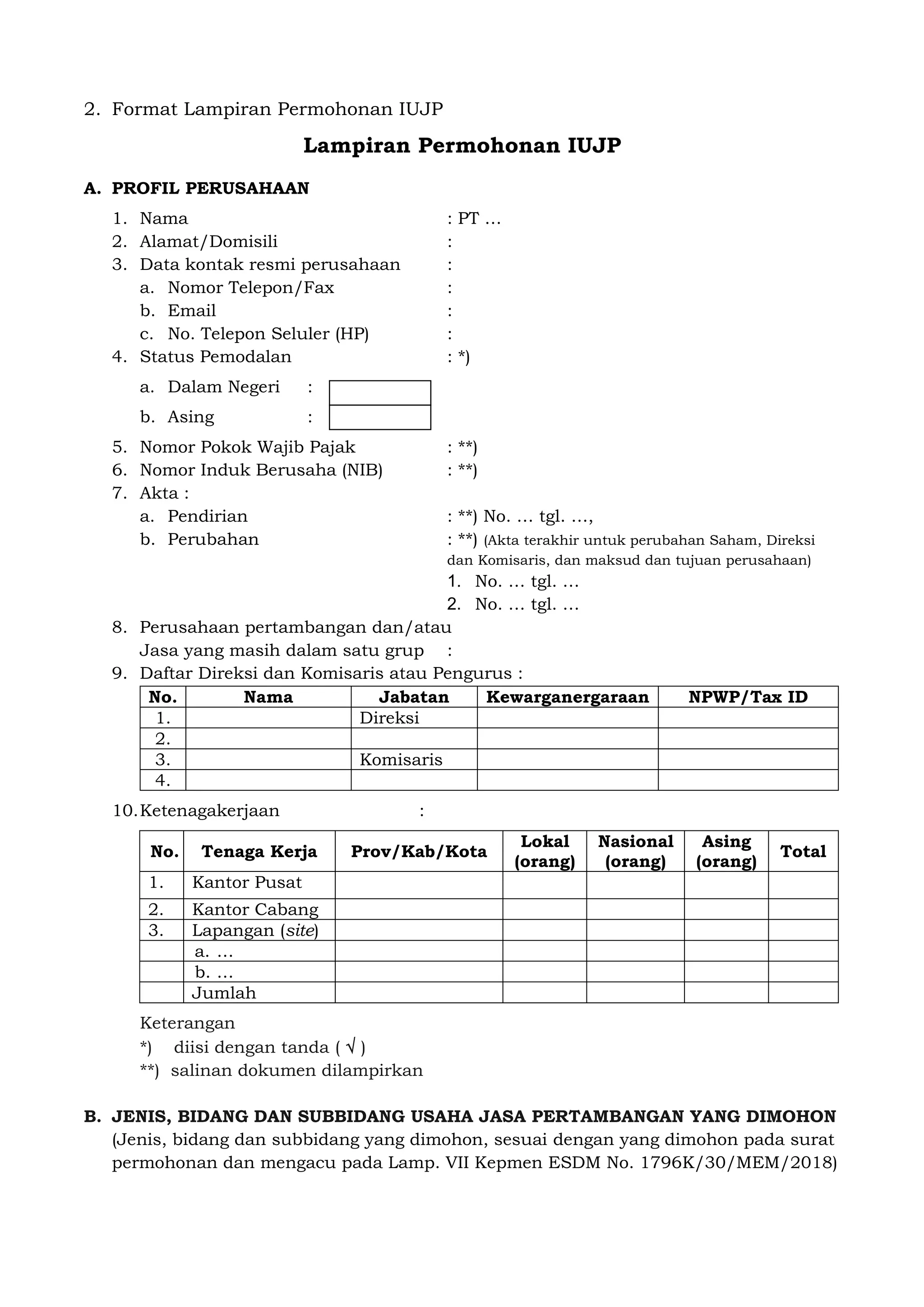 Checklist dan format permohonan iujp bkpm rev | PDF