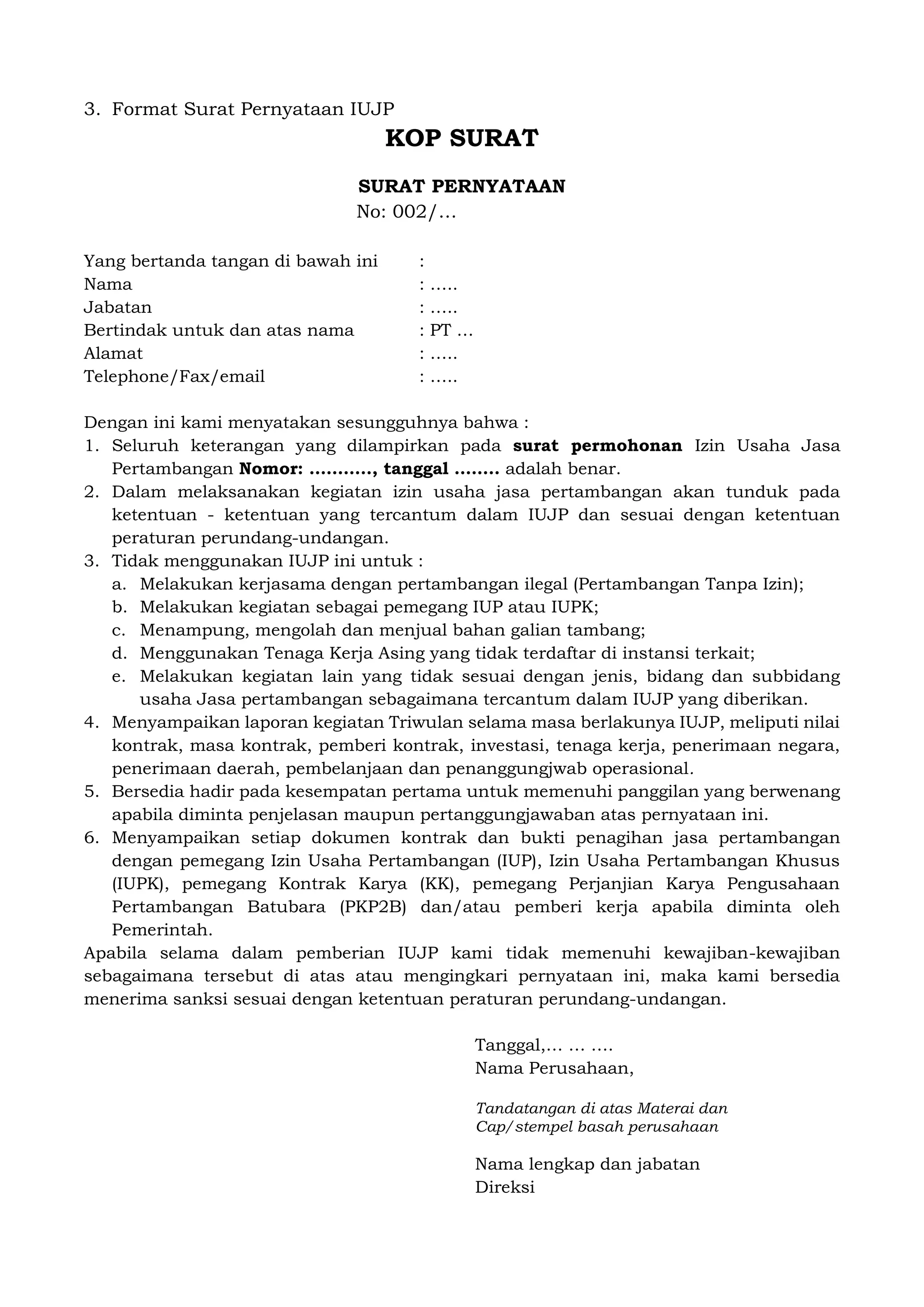 Checklist dan format permohonan iujp bkpm rev | PDF