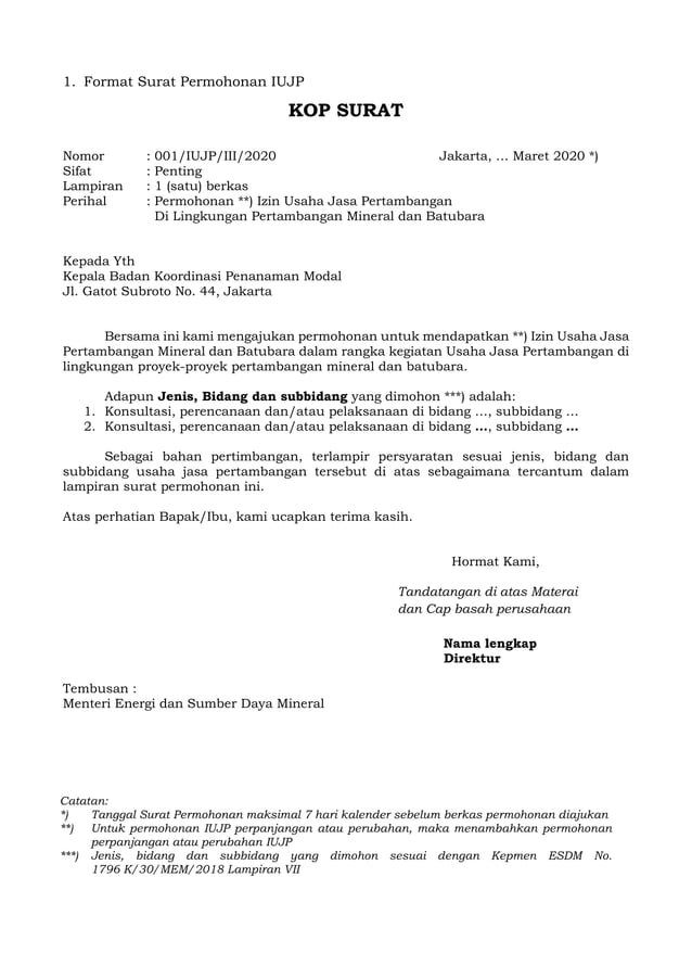Checklist dan format permohonan iujp bkpm rev | PDF