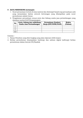 Checklist dan format permohonan iujp bkpm rev | PDF