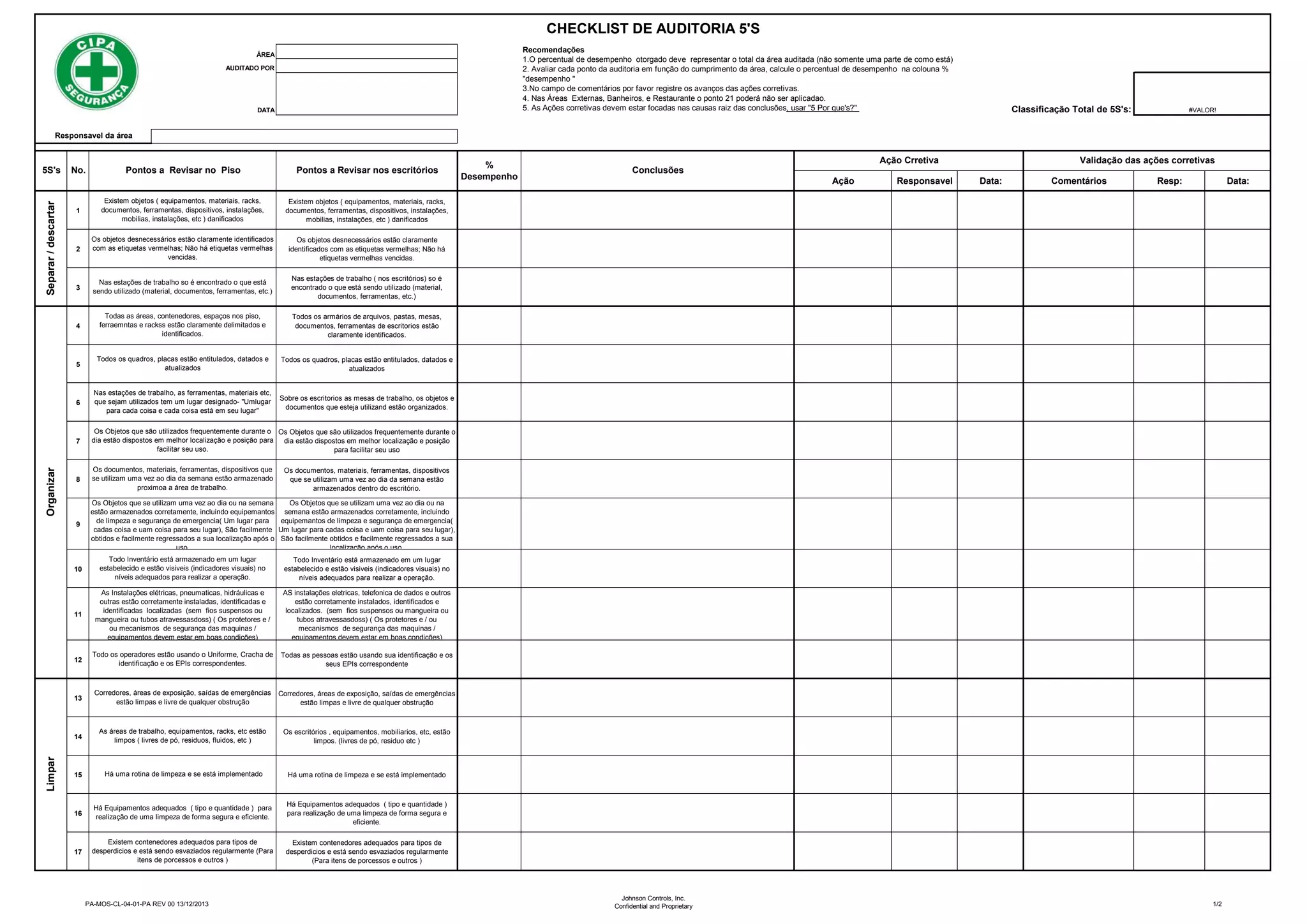 Formulário e Check List de Auditoria de 5 Sensos | PDF