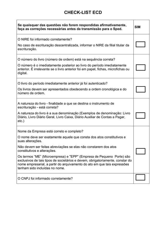Check List para ECD (SPED Contábil) | PDF