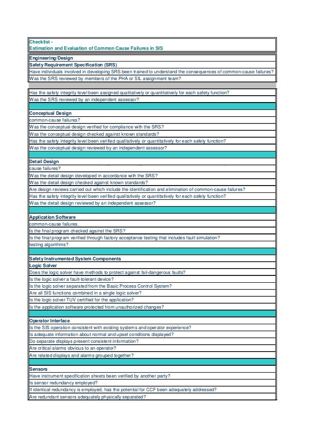 Checklist : Estimation an Evaluation of CCF in SIS