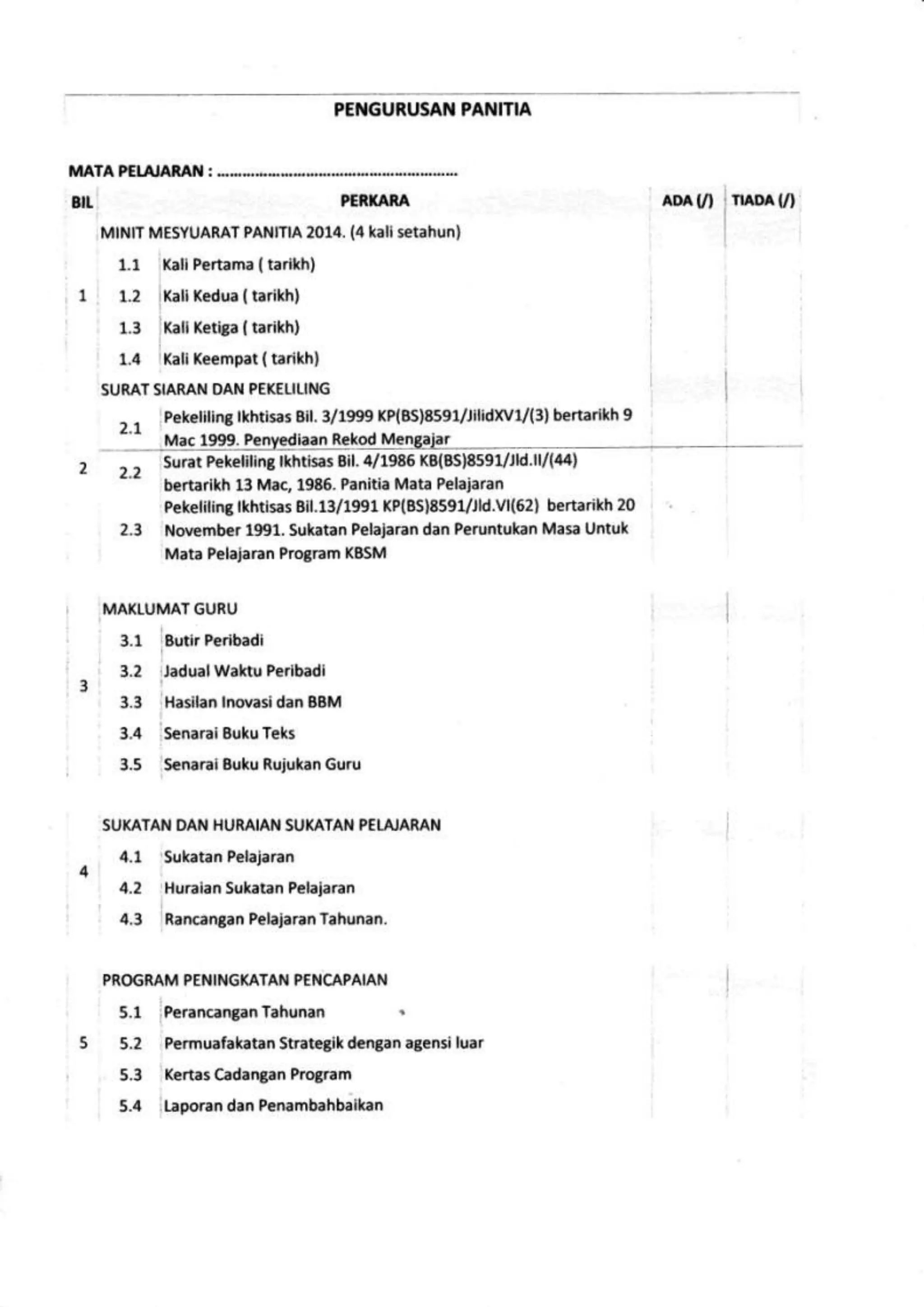 Checklist fail panitia | DOCX