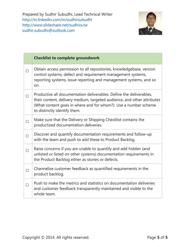 Checklist for Agile Technical Writer | PDF | Business | Business and ...