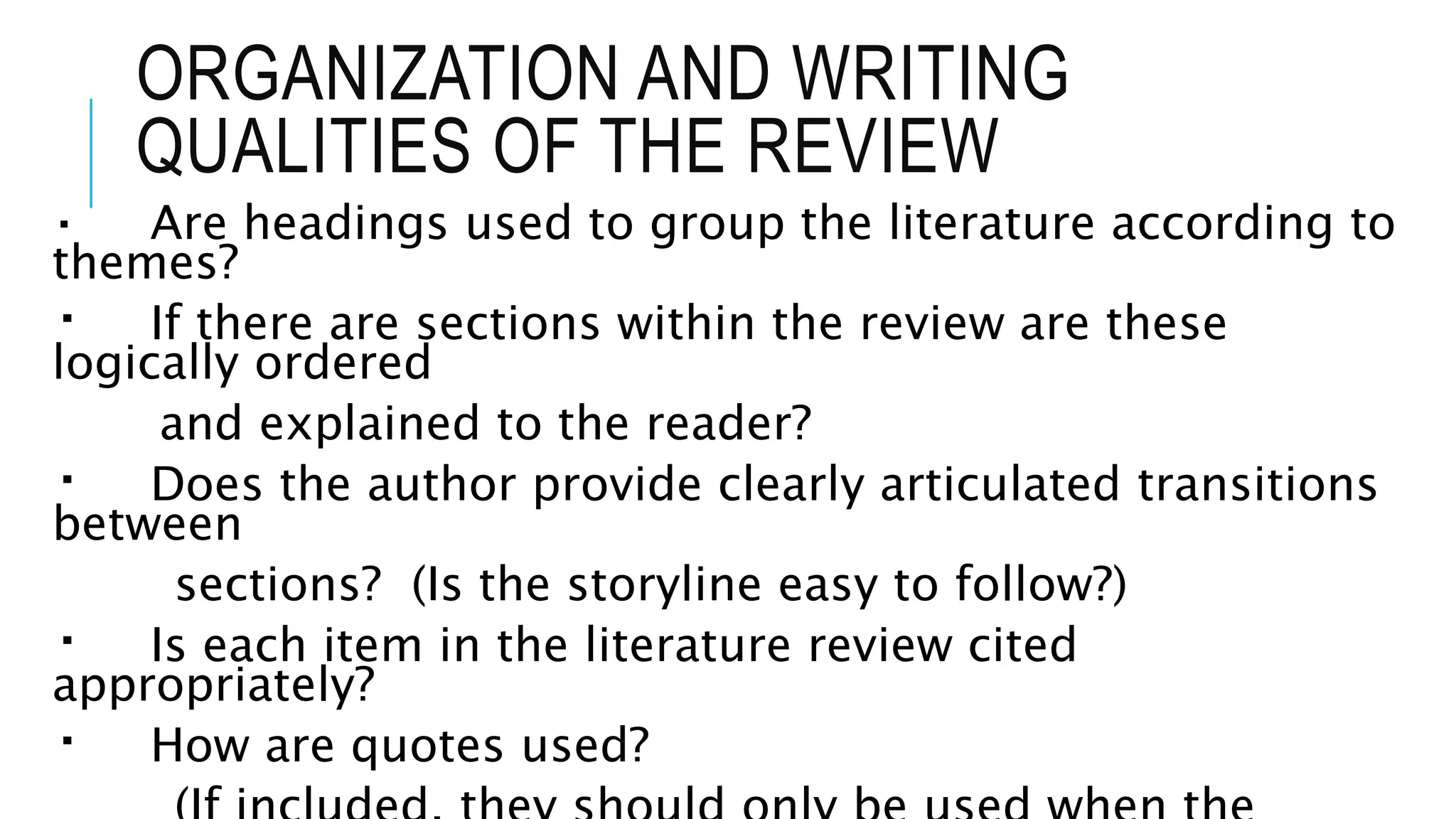 Checklist for analyzing a literature review | PPT