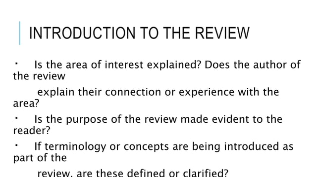Checklist for analyzing a literature review | PPT