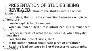 Checklist for analyzing a literature review | PPT