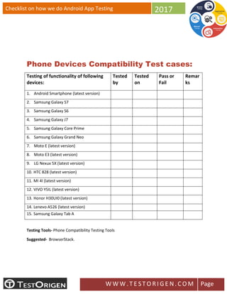 Checklist for andriod app testing. | PDF | Operating Systems | Computer ...