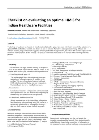 Checklist for an optimal HMIS.pdf | Cloud Computing | Internet