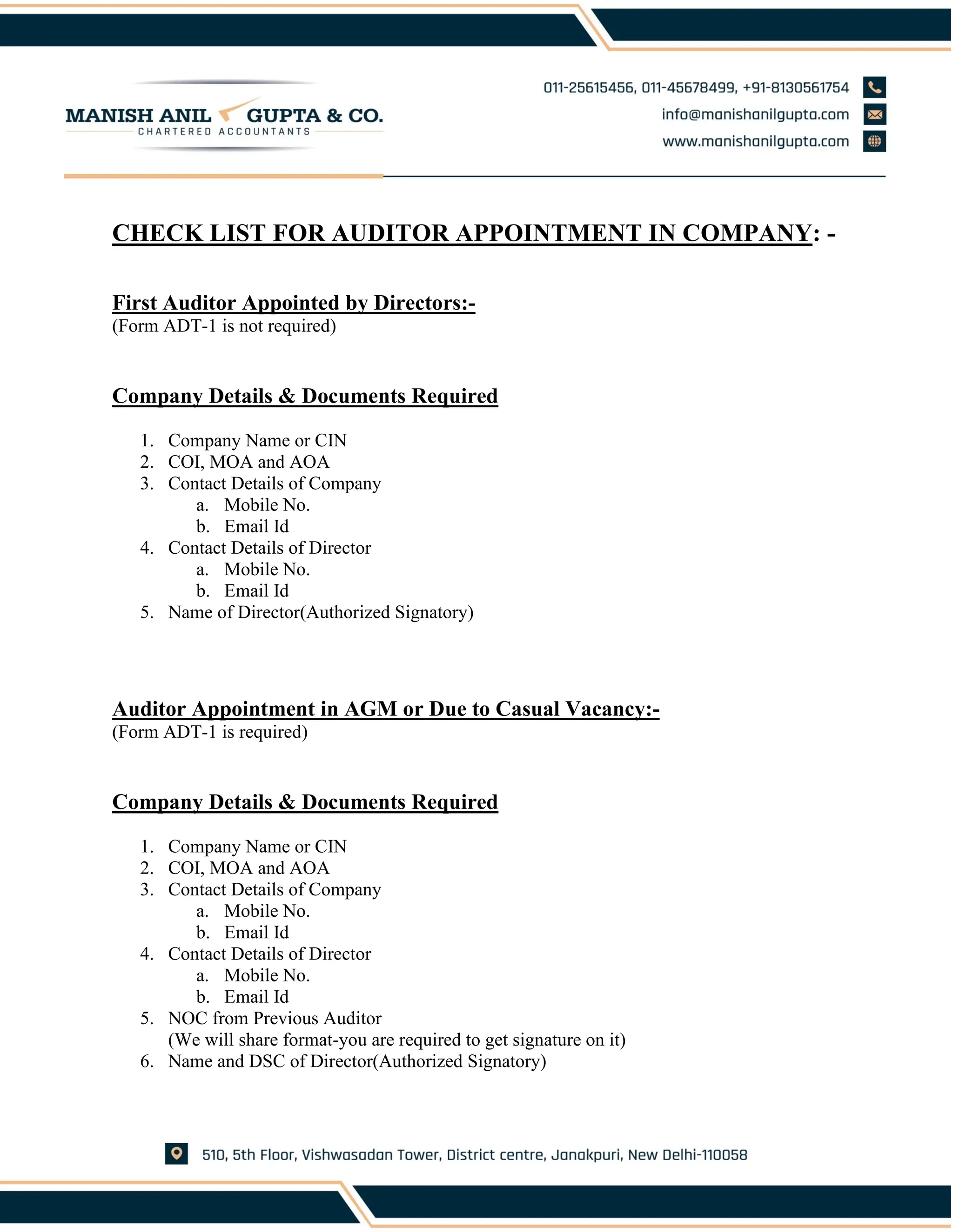 Check List for Auditor Appointment in Company | PDF
