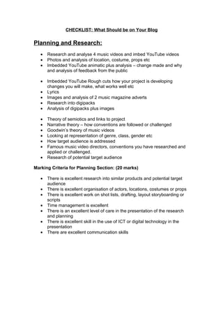 Checklist for blog planning and evaluation sections | DOC