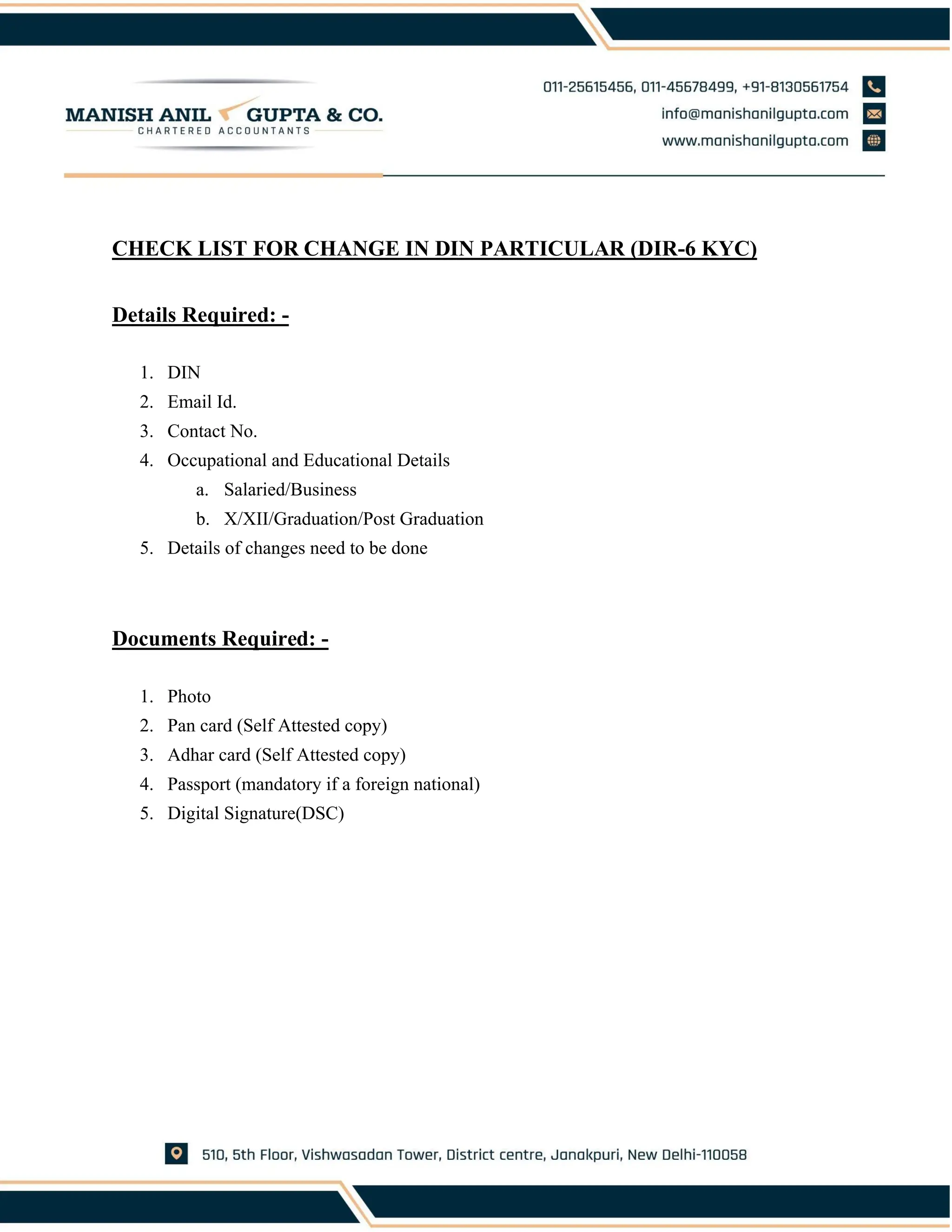 Check List for Change in DIN Particulars(DIR--6) | PDF