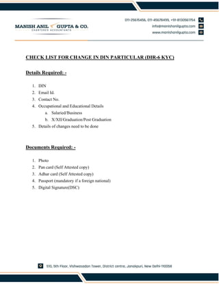 Check List for Change in DIN Particulars(DIR--6) | PDF