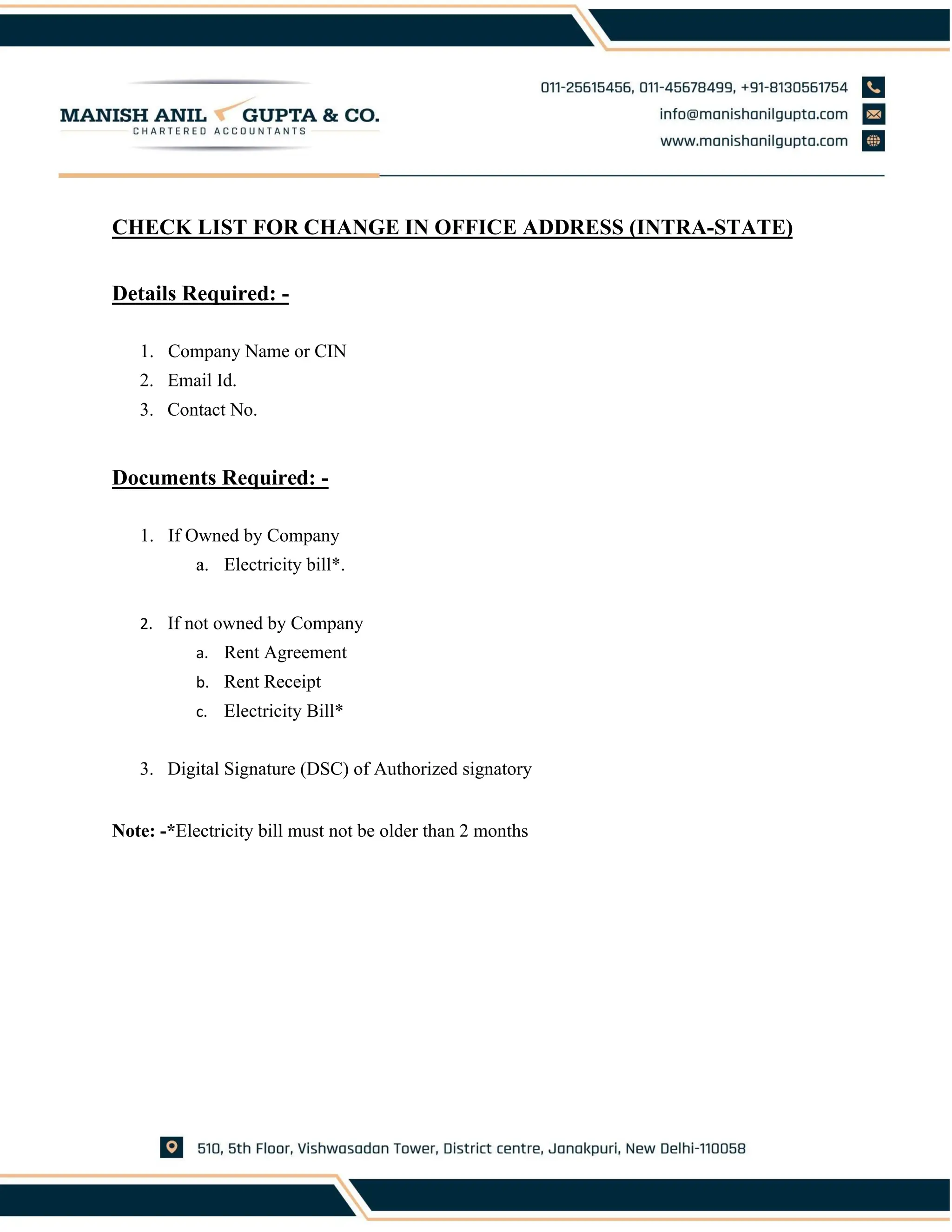 Check List for Change in Office Address(Intra-State) | PDF