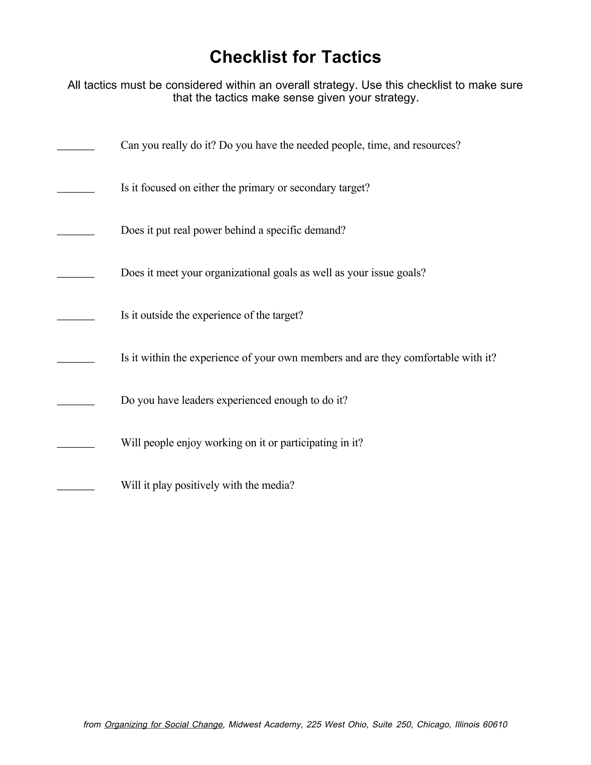 Checklist for choosing an issue | PDF