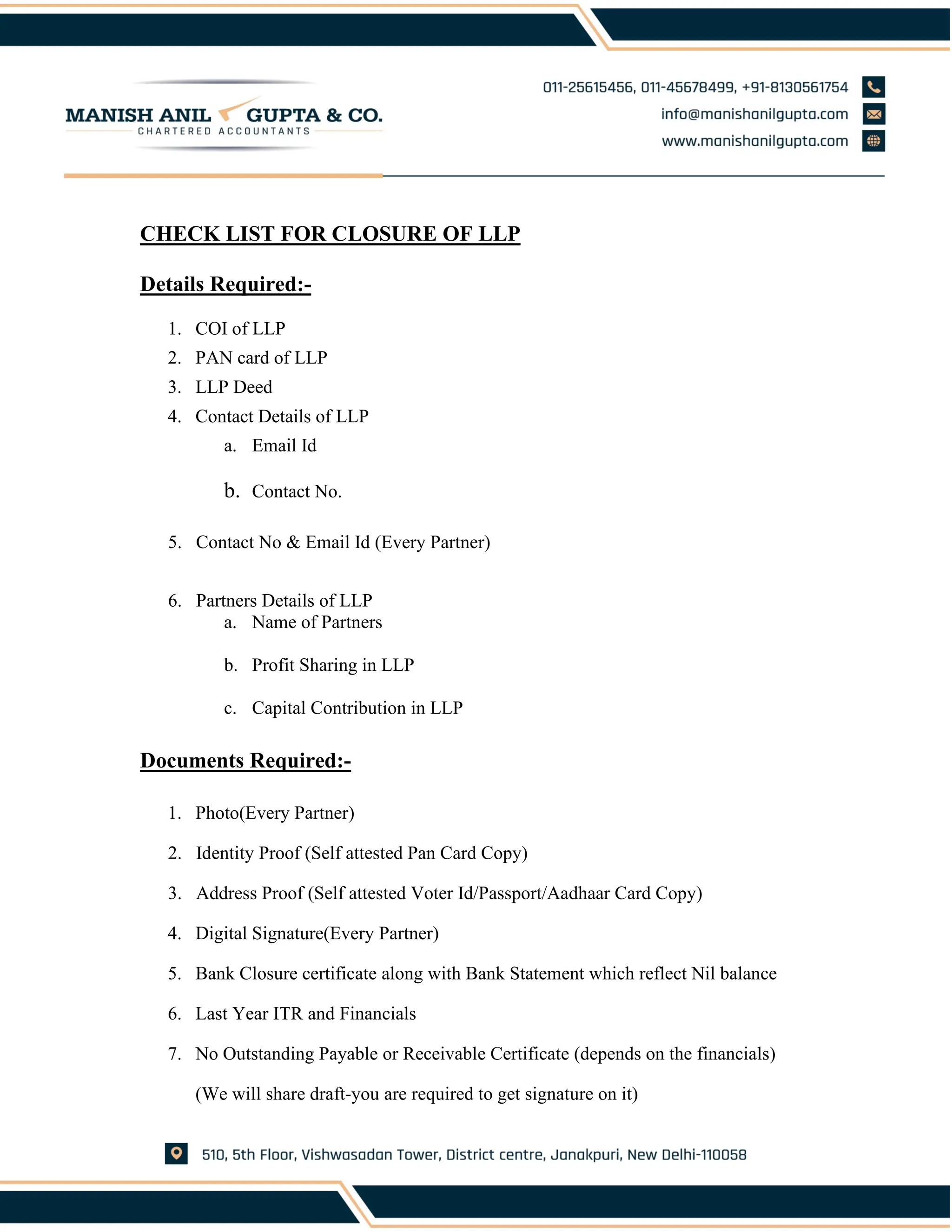Check List for Closure of LLP - Manish Anil Gupta | PDF