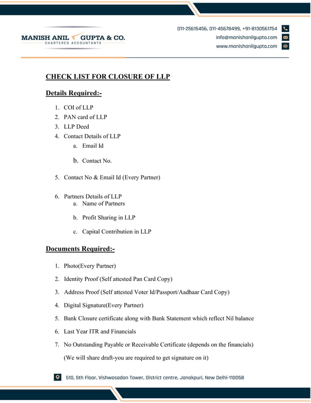 Check List for Closure of LLP - Manish Anil Gupta | PDF