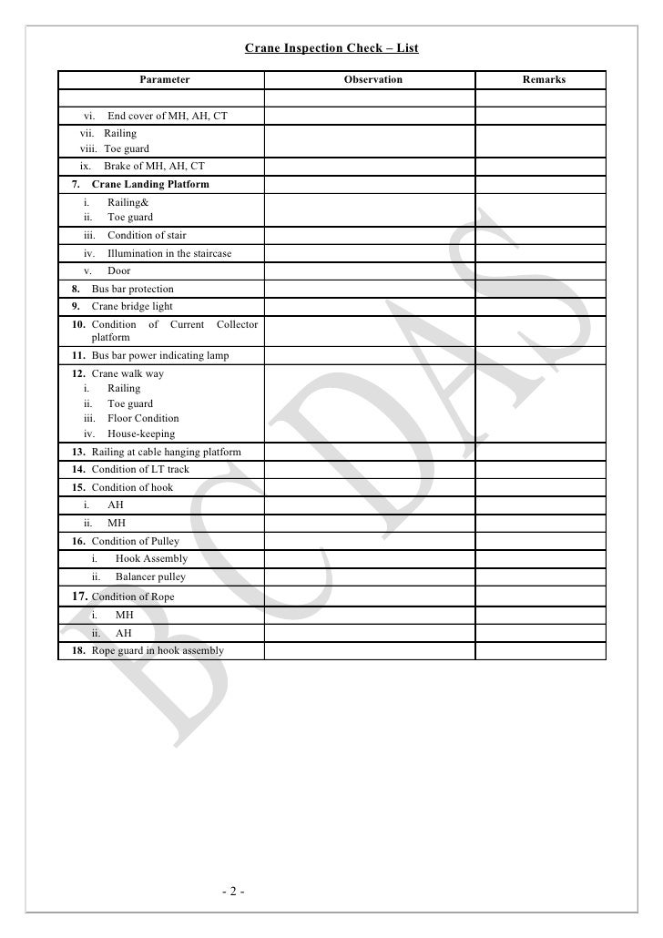 Overhead Crane Inspection Checklist Fill Online