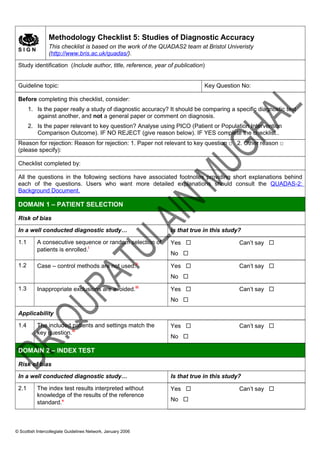 Methodology Checklist : Studies of Diagnostic Accuracy | PDF