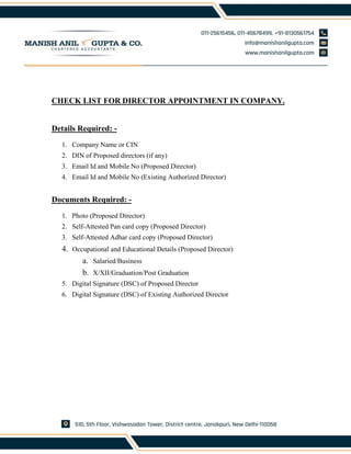Check List for Director Appointment in Company | PDF