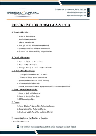 Check List for Form 15CA & 15 CB - MAG CA FIRM | PDF