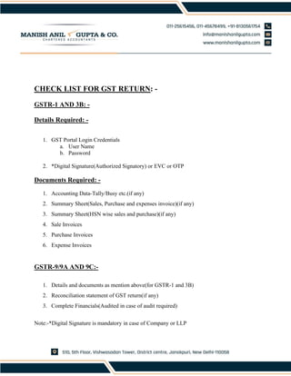 Check List for GST Return - ManishAnilGupta | PDF