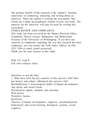 Checklist for HAS 121 Assessment #5 Life Story Interview analysis Wh | DOCX