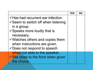 Checklist for hearing impaired (sped 314) | PPTX