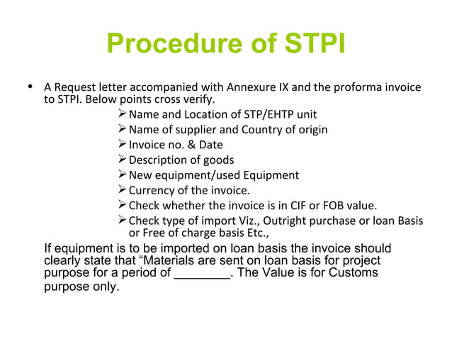 Check list for import of capital goods from STPI | PPT