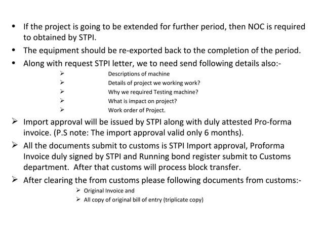 Check list for import of capital goods from STPI | PPT