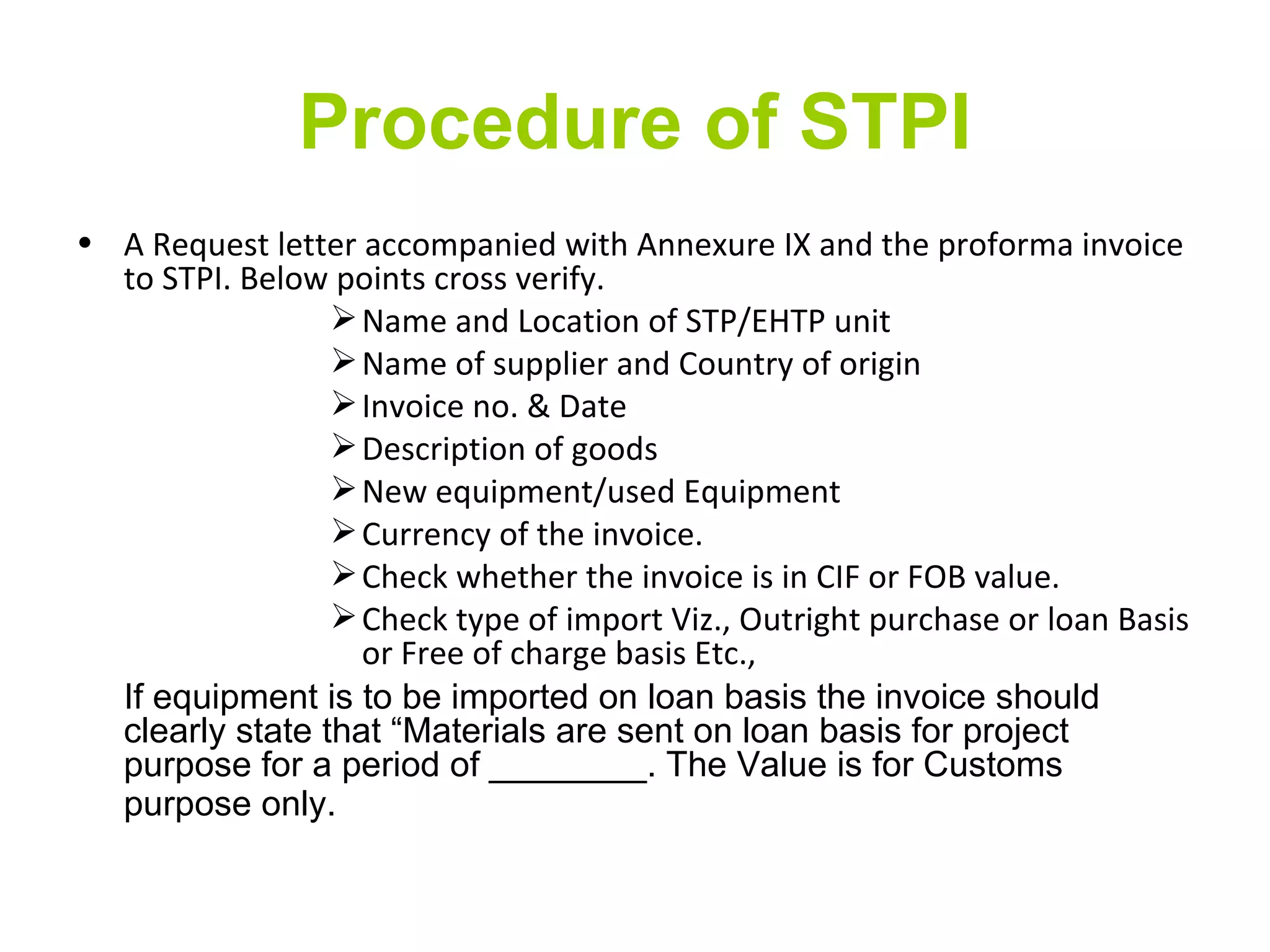 Check list for import of capital goods for STP | PPT