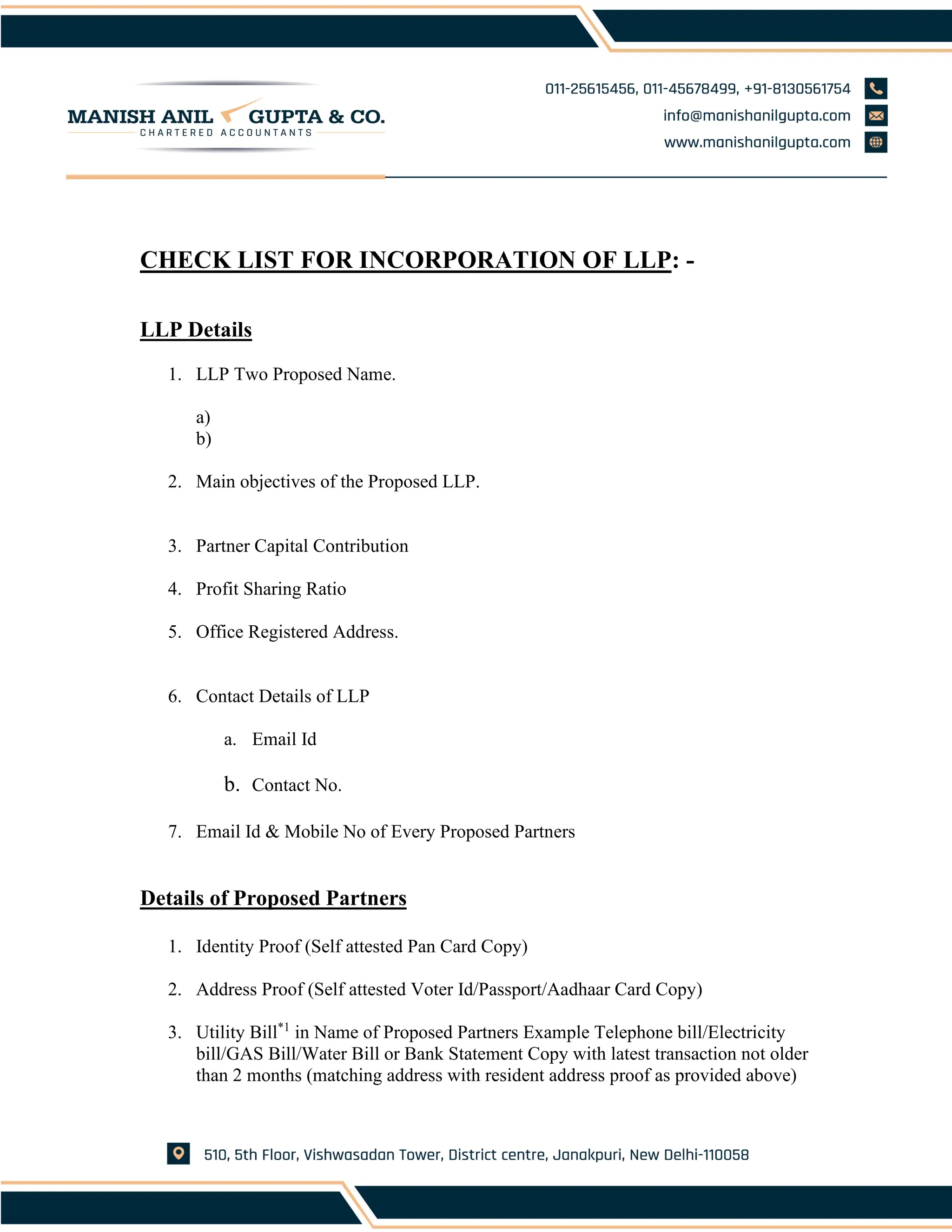 Check List for Formation and Incorporation Of LLP | PDF