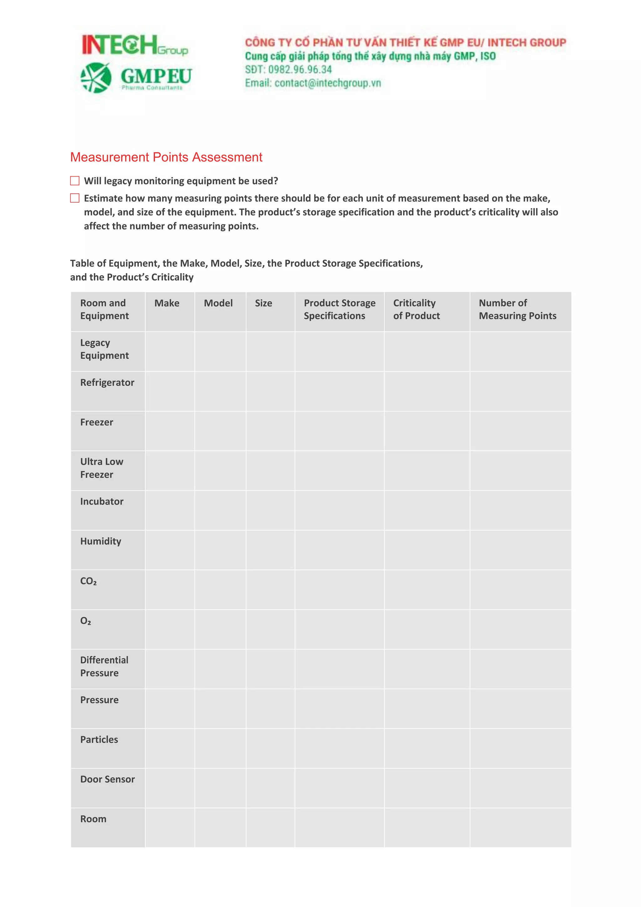 Checklist for lab and cleanroom environ mental monitoring systems | DOCX