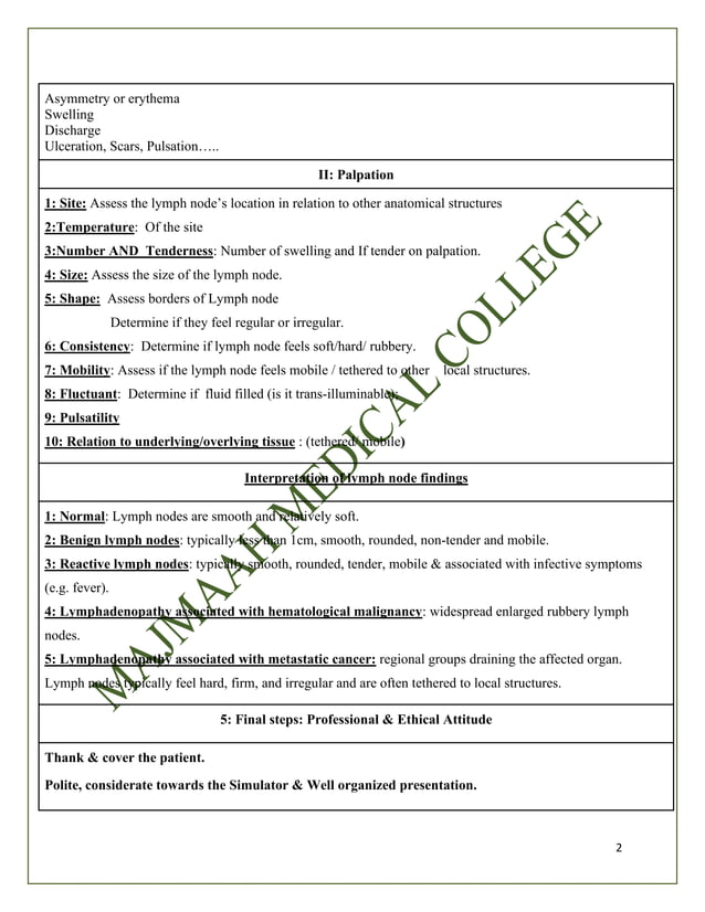 Check list for lymph node examination and BMI.pdf | Medical Health