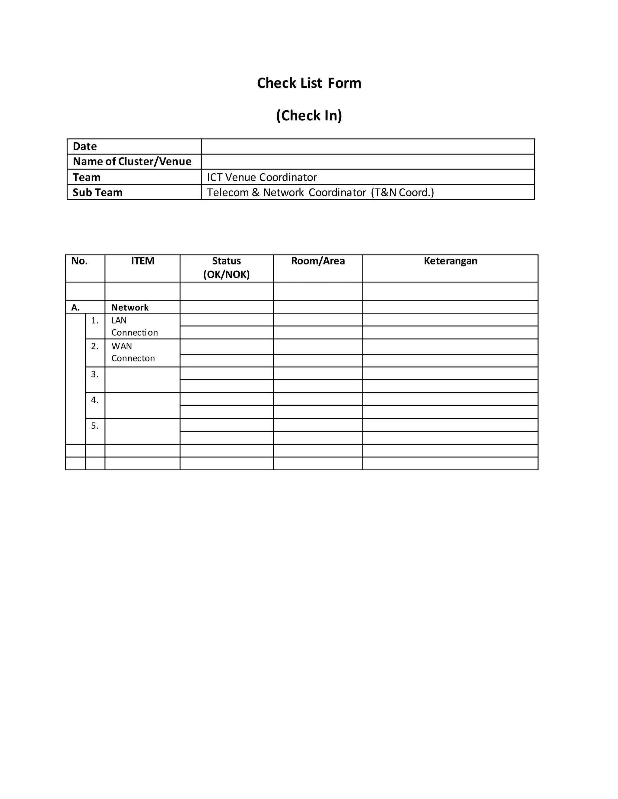 Check list form for t n coord. (check in) v1 draft | PDF