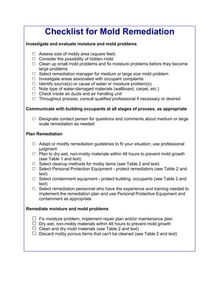 Checklist for Mold Remediation | PDF