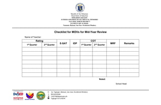 Checklist for MOVs for Mid-Year Review.docx