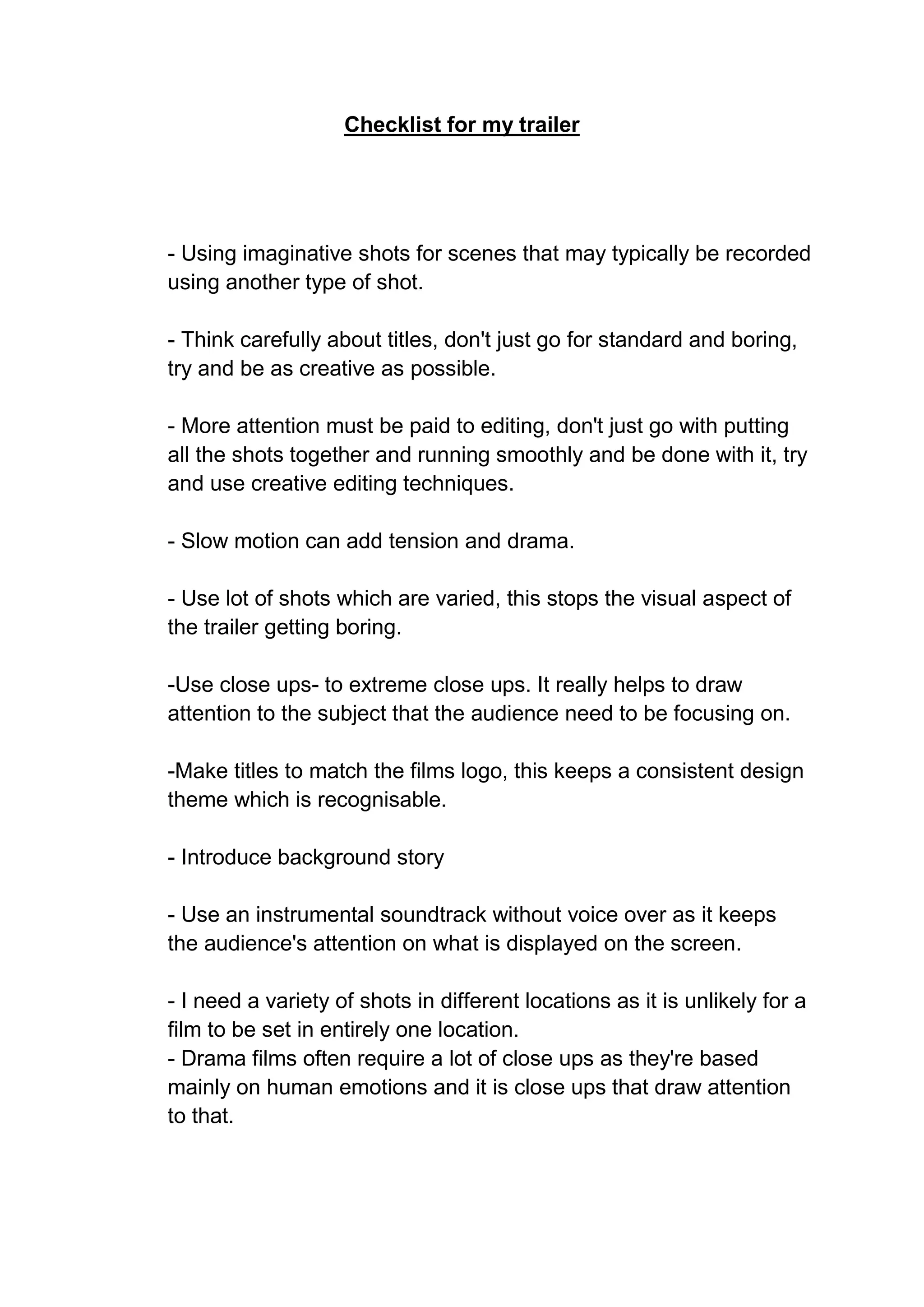 Checklist for my trailer | DOCX